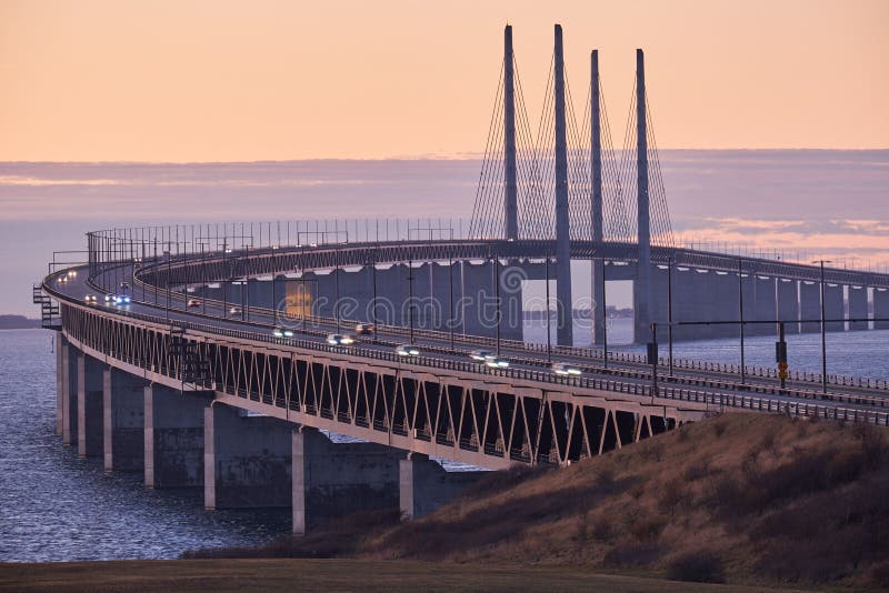 Beautiful View of the Oresund Bridge at Sunset in Sweden Stock Image ...