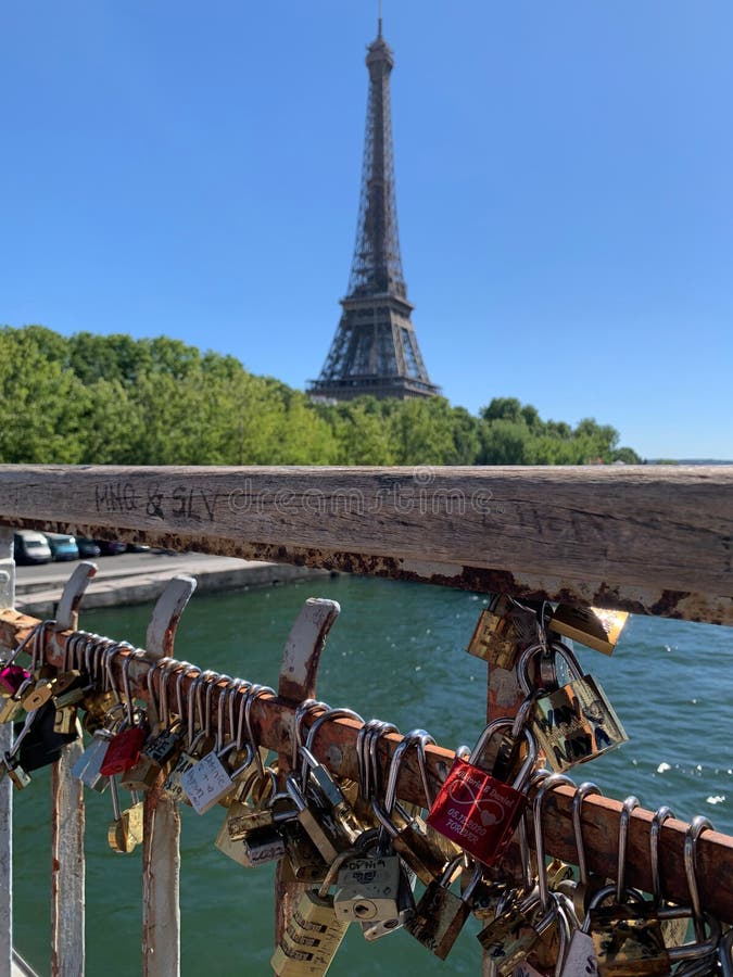 Beautiful View of a Padlock Bridge in Paris with Eifel Tower in ...