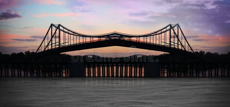 Beautiful View of Pedestrian Bridge Over River at Evening Stock Photo ...