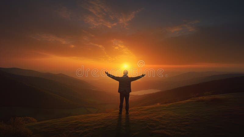 Beautiful View of Person Standing in Front of Sunset Generative AI ...