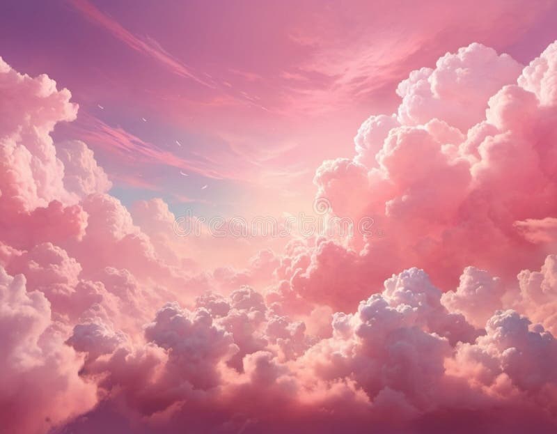 Beautiful View of Pink Clouds in Vibrant Sunset Sky. Clouds are Fluffy and Full of Light ...