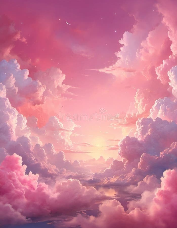 Beautiful View of Pink Clouds in Vibrant Sunset Sky. Clouds are Fluffy and Full of Light ...