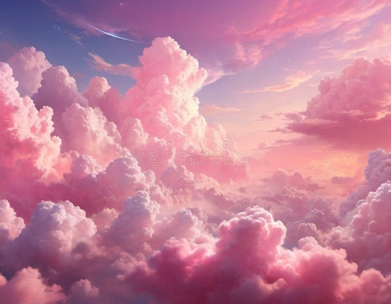 Beautiful View of Pink Clouds in Vibrant Sunset Sky. Clouds are Fluffy and Full of Light ...