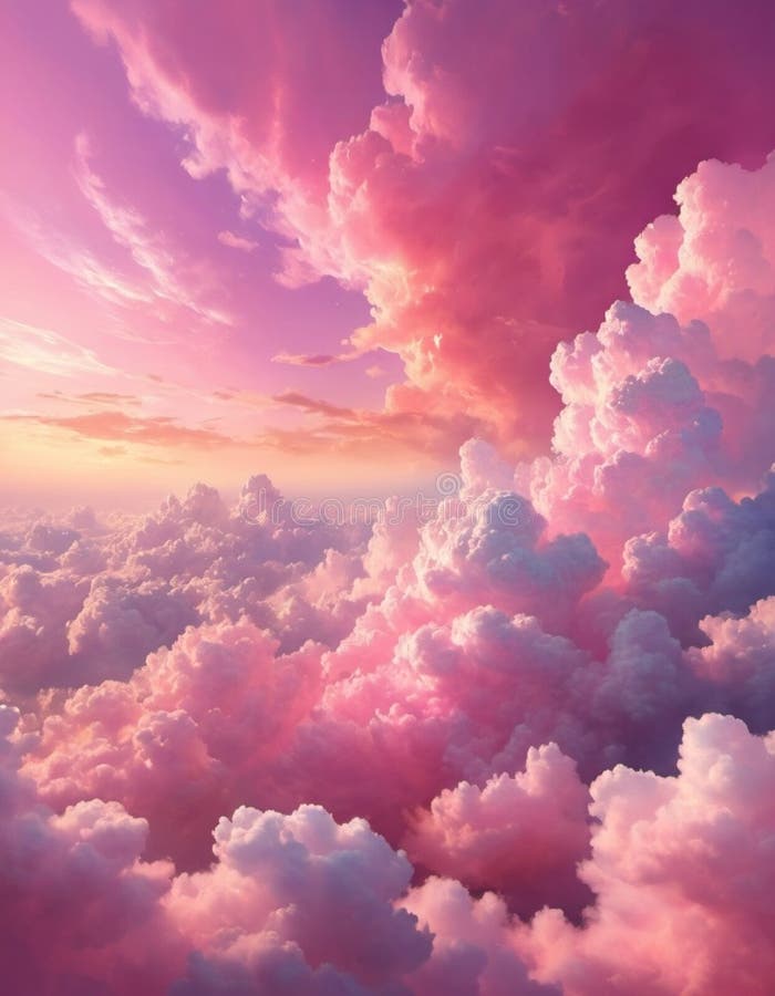 Beautiful View of Pink Clouds in Vibrant Sunset Sky. Clouds are Fluffy ...