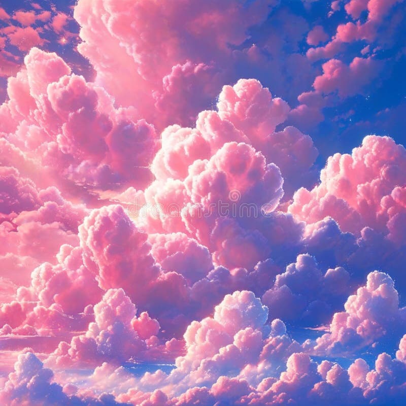Beautiful View of Pink Clouds in Vibrant Sunset Sky. Clouds are Fluffy ...