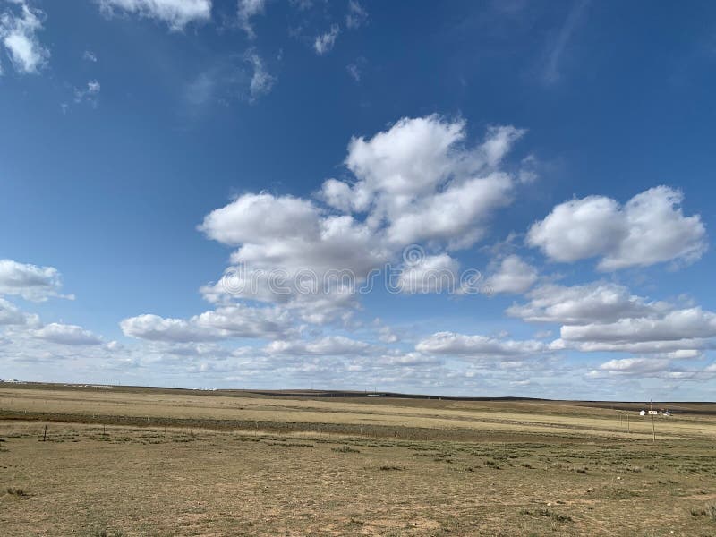 Beautiful View of Prairie Large Fields Land Under Blue Sky with Clouds ...