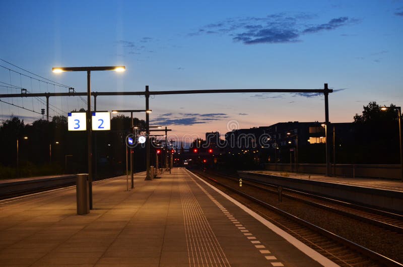 Beautiful View of Railway Platform at Night Stock Image - Image of ...