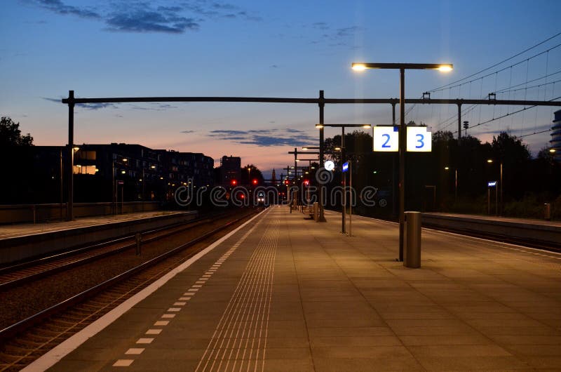 Beautiful View of Railway Platform at Night Stock Image - Image of ...