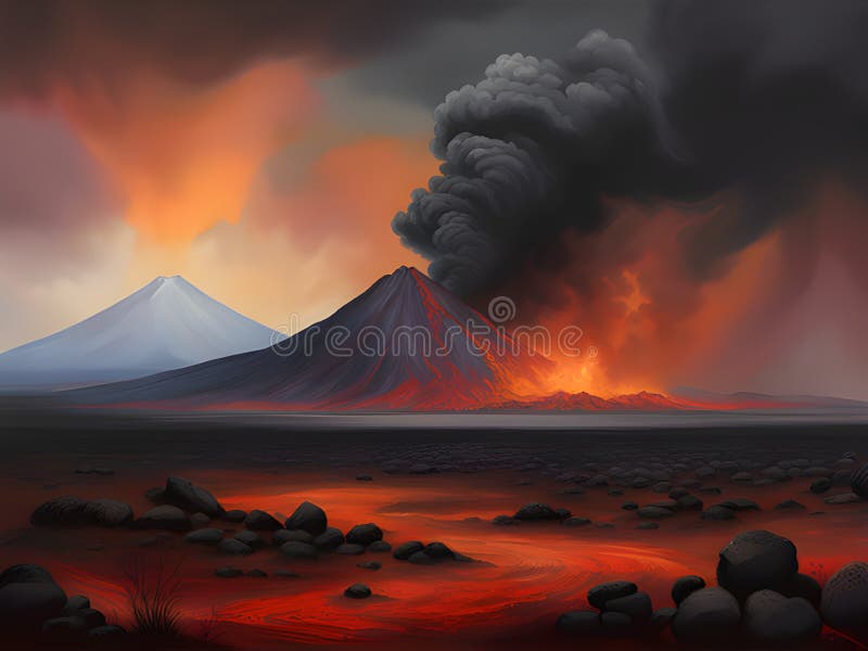 A Beautiful View of the Red Hot and Yellow Volcano in the Middle Stock ...