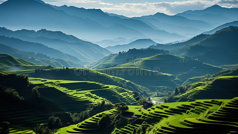 A Beautiful View of Rice Terraces Landscape Background Stock ...