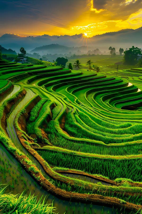 A Beautiful View of Rice Terraces at Sunset Stock Photo - Image of ...