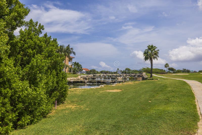 Beautiful View of River and Golf Course on Blue Sky with White Clouds ...