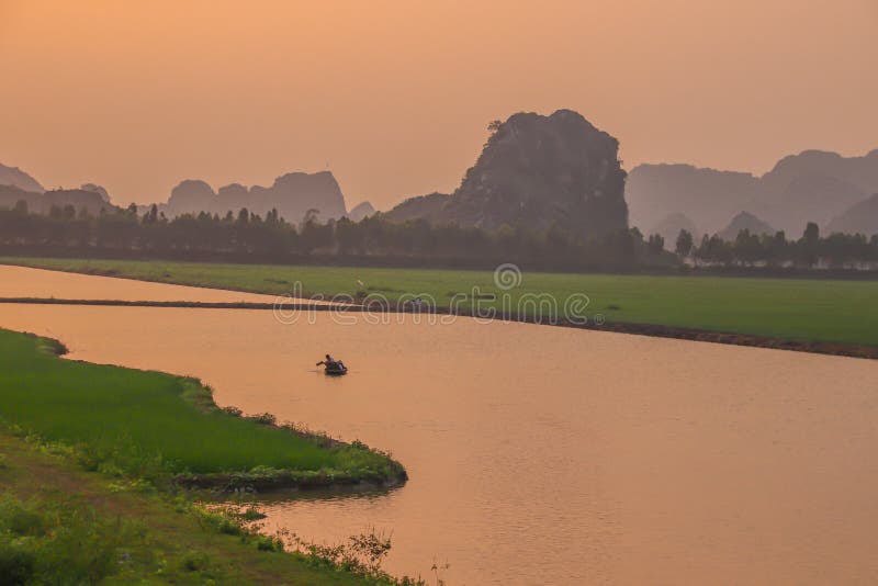Beautiful View of a River between Green Rice Fields Stock Image - Image ...