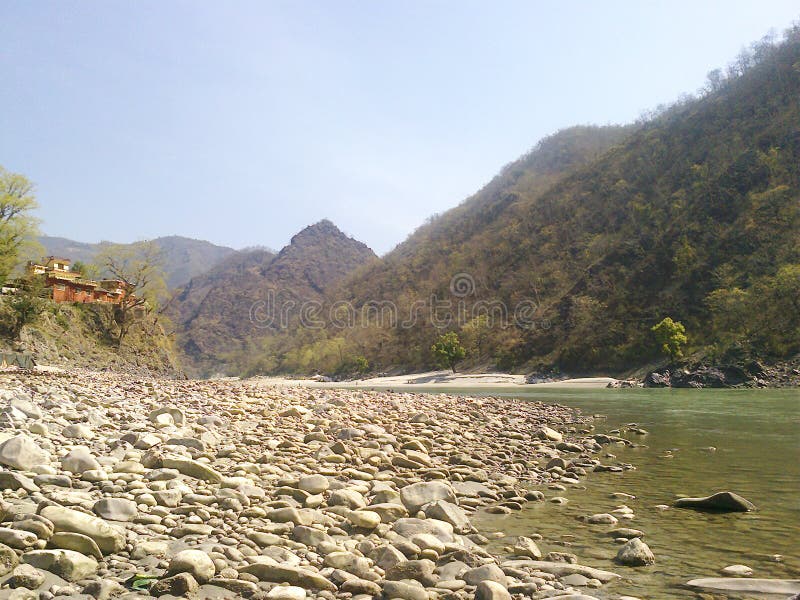 River-side Rocks and Mountain View Stock Photo - Image of side ...