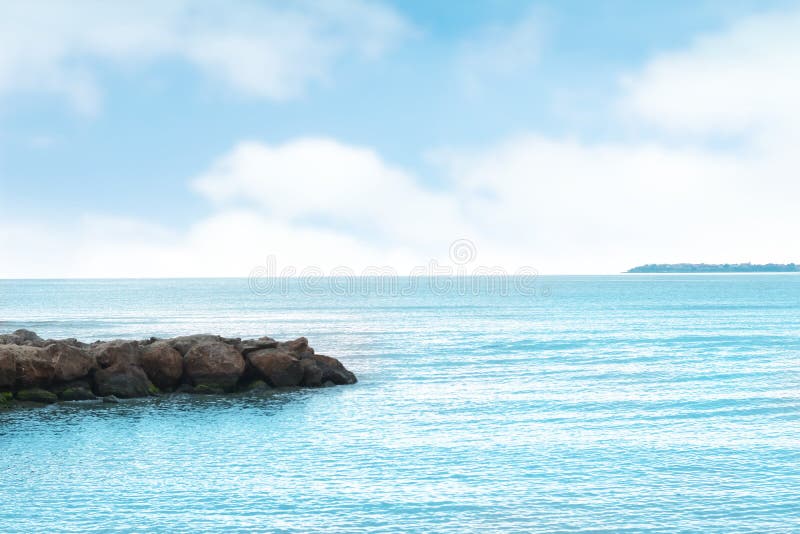 Beautiful View on Sea with Rock Breakwater Stock Photo - Image of clody ...