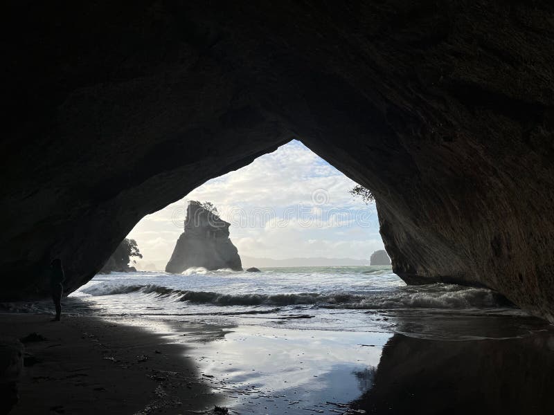 Beautiful View of Sea Waves Shot from a Cave Stock Image - Image of ...