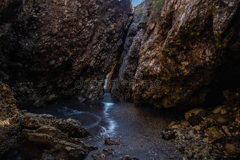 Beautiful View of Secret Path between Rocks in Nerja Beach, Spain Stock ...