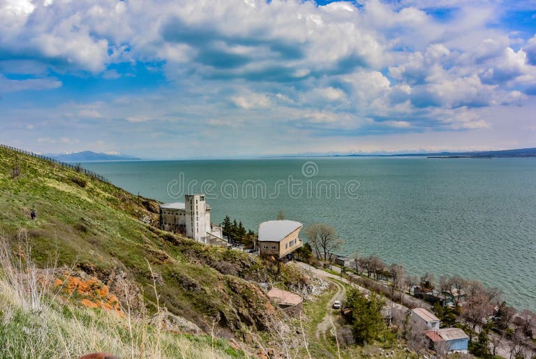 Beautiful View of Sevan Lake with Turquoise Water and Green Hills, Sevan, Armenia. May 6, 2019 ...