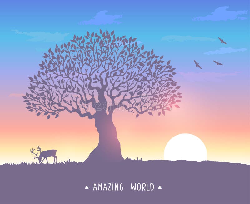 Sunset evening tree stock vector. Illustration of phrase - 240039546