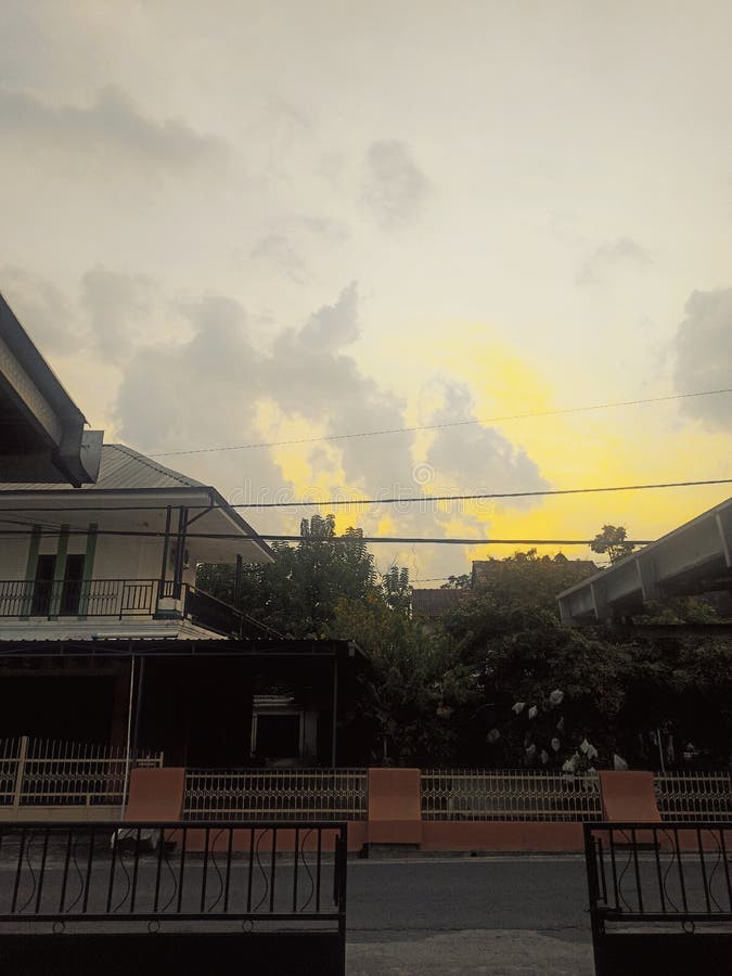 Beautiful View of the Sky and Clouds at Sunset in the Housing Complex ...