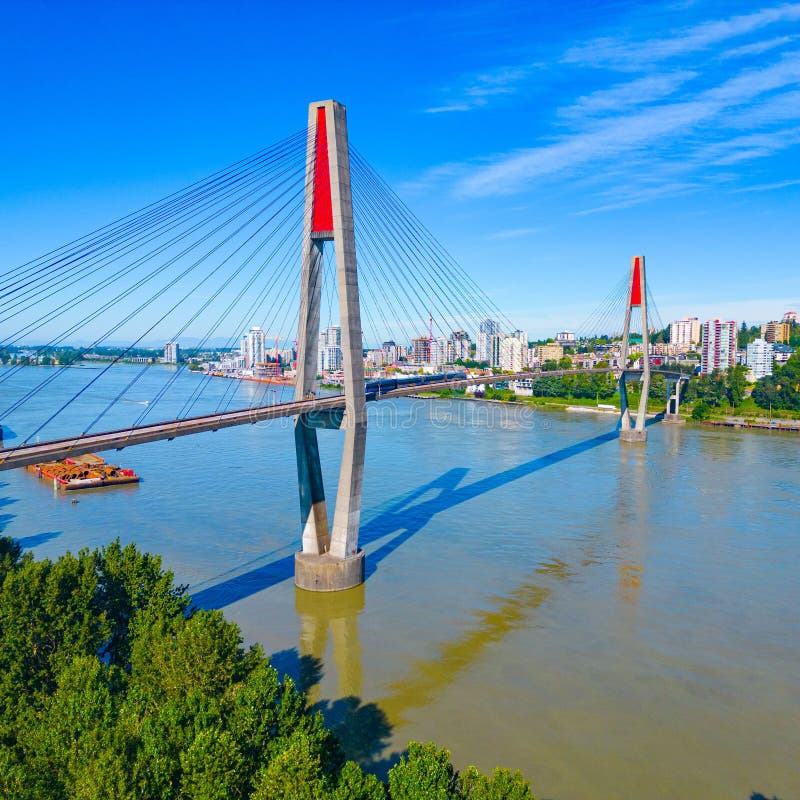 Beautiful View of the SkyBridge, Cable-stayed Bridge in Surrey, Canada ...
