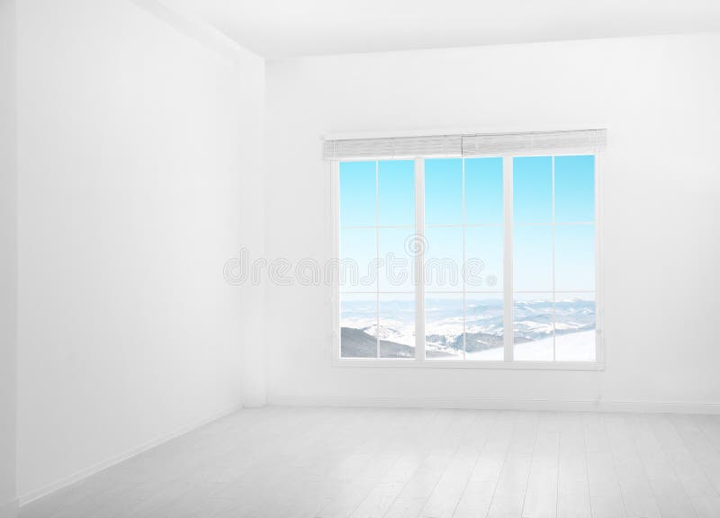 View of Snowy Mountains through Big Window Stock Image - Image of ...