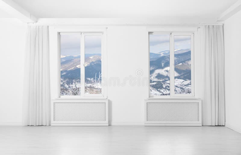 View of Snowy Mountains through Windows Stock Image - Image of elegant ...