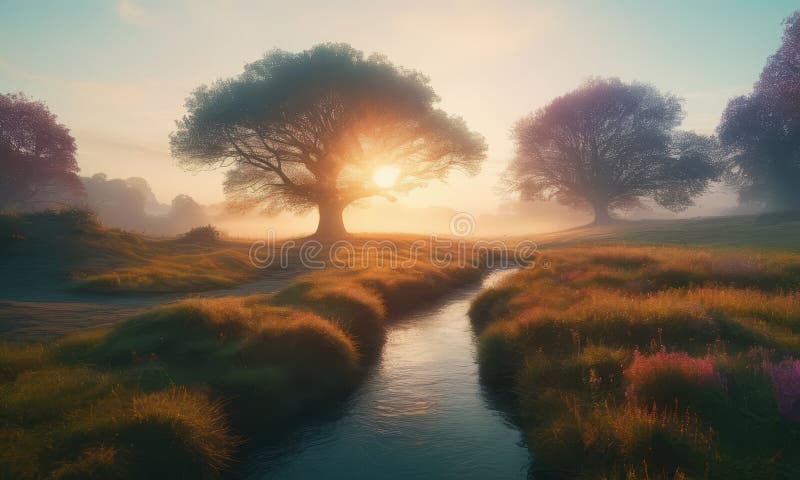 A Beautiful View of a Stream with Trees in the Background. Stock ...