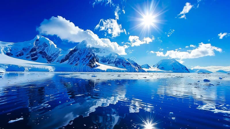 A Beautiful View of the Sun Reflecting Off of Icebergs Stock Image ...