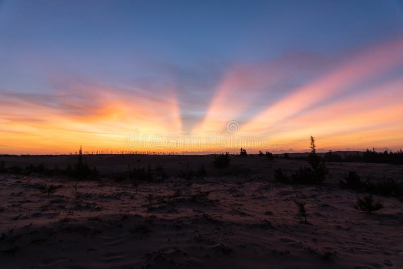 Beautiful View of Sunrise in Desert, Sun Rays Stock Photo - Image of ...