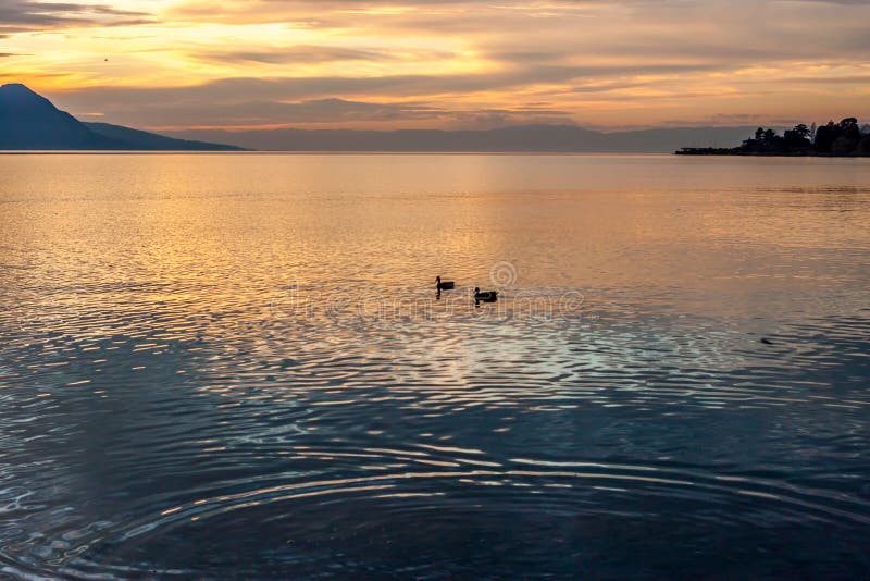 Beautiful View on Sunset at Geneva Lake Stock Image - Image of travel ...