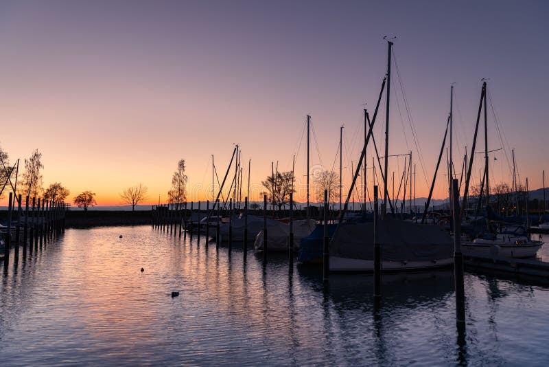 Beautiful View of a Sunset and Harbour Stock Photo - Image of duck ...