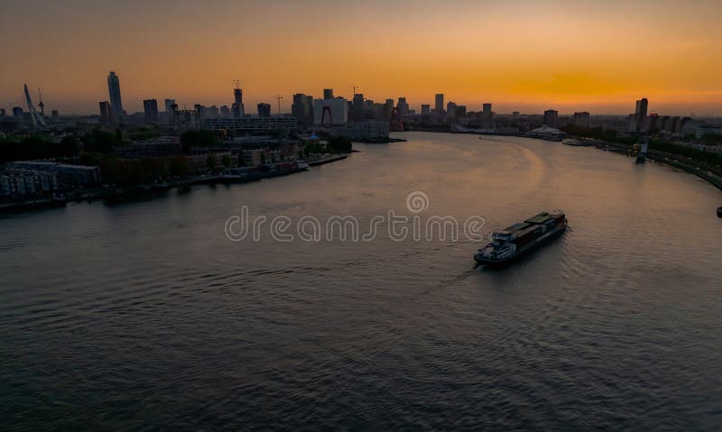 Beautiful View of Sunset Over a River Stock Photo - Image of skyline ...