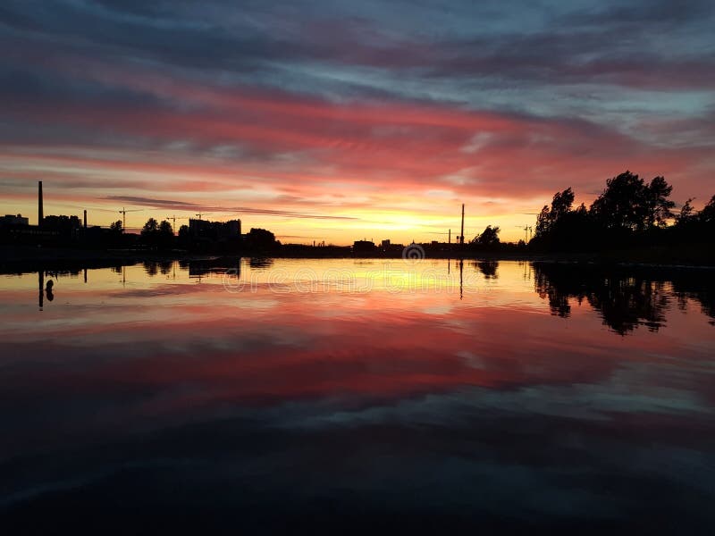Beautiful View of the Sunset. Yellow, Red and Pink in the Sky and in ...