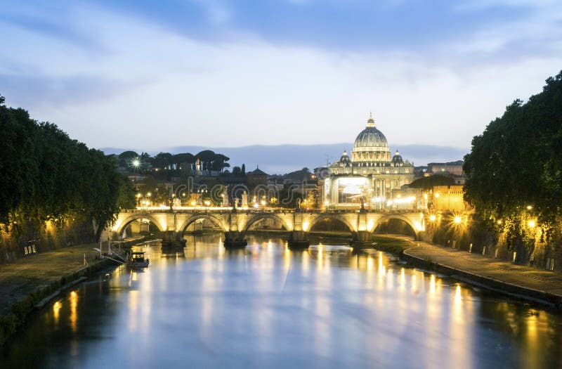 Beautiful View of Tiber River and Vatican Dome, Rome Stock Photo ...