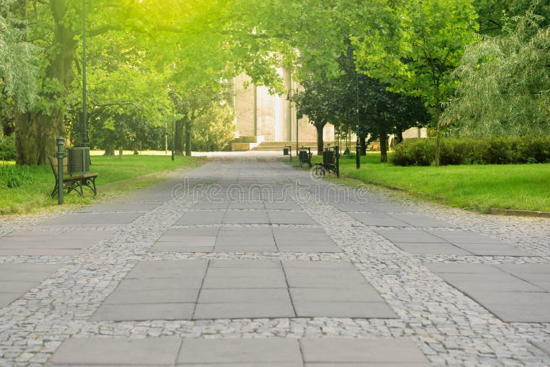 Beautiful View of Tiled Pavement in Park. Sidewalk Covering Stock Image ...