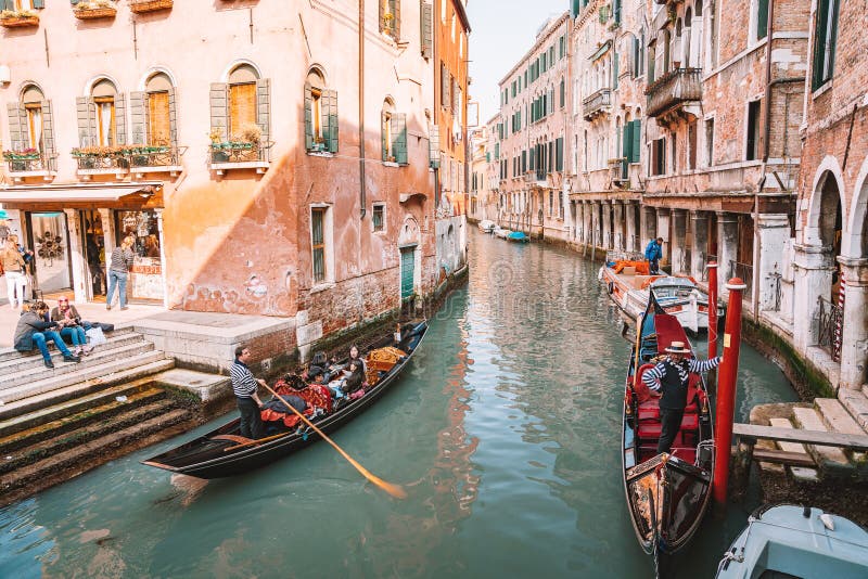 Beautiful View Of Traditional Gondolas On Famous Canal Grande Editorial