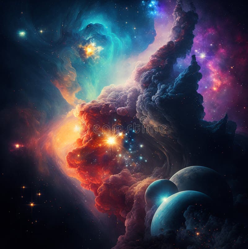 Beautiful View of the Universe with Clouds and Planets of Beautiful ...