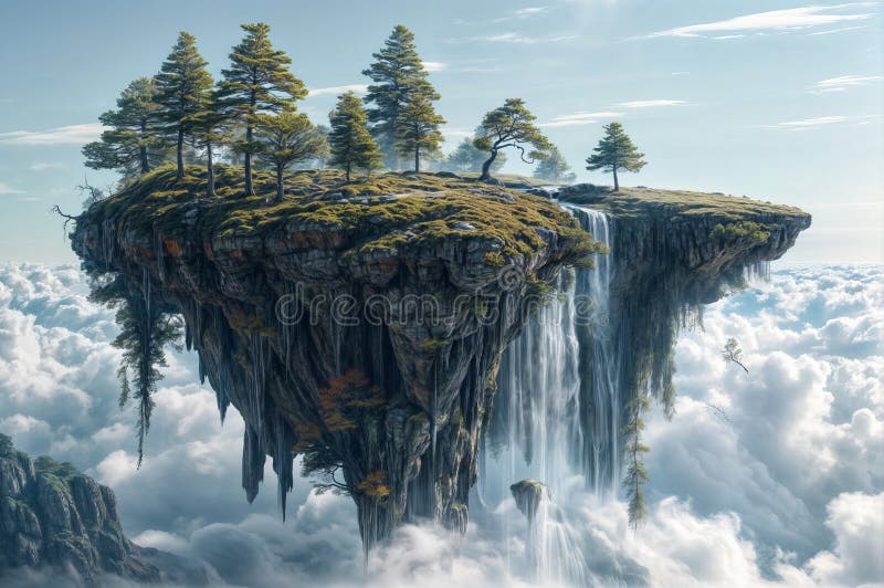 Beautiful View of the Waterfall on the Cliff Above the Clouds Stock ...