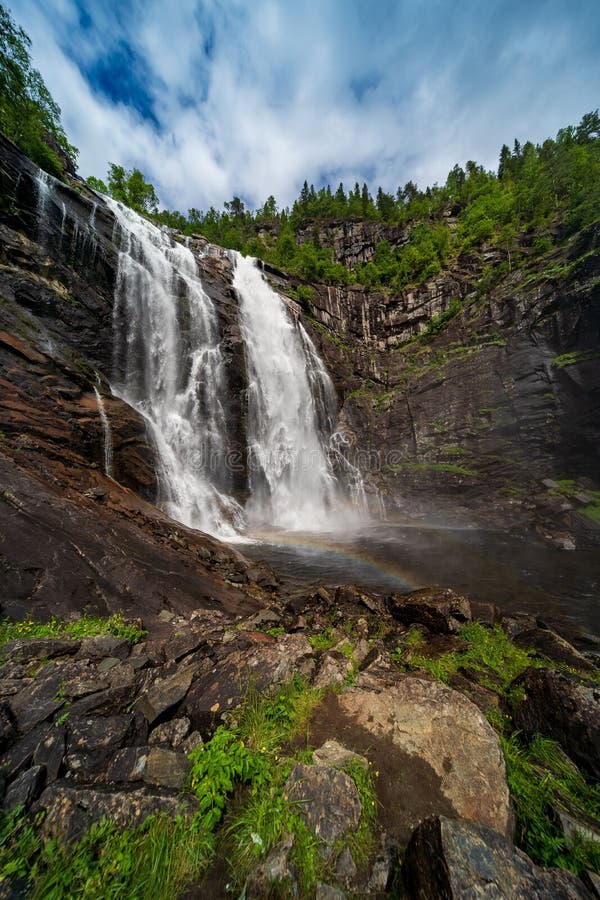 Beautiful View of a Waterfall Flowing Over the Rocks Stock Image ...