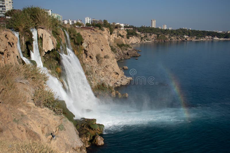 Beautiful View of the Waterfall that Flows into the Sea Stock Image ...