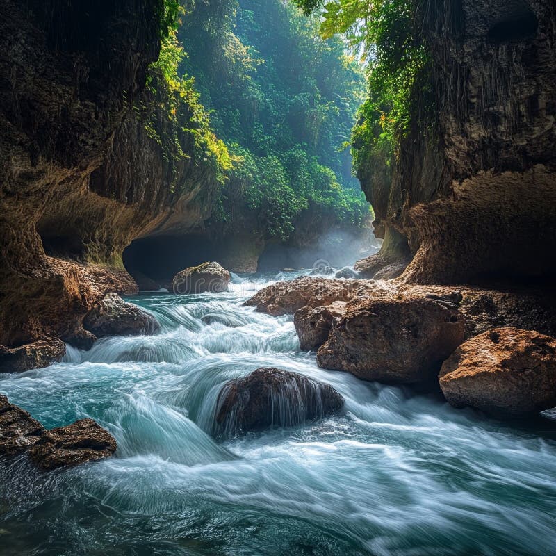 Beautiful View of a Waterfall in the Jungle. 3d Rendering Stock ...
