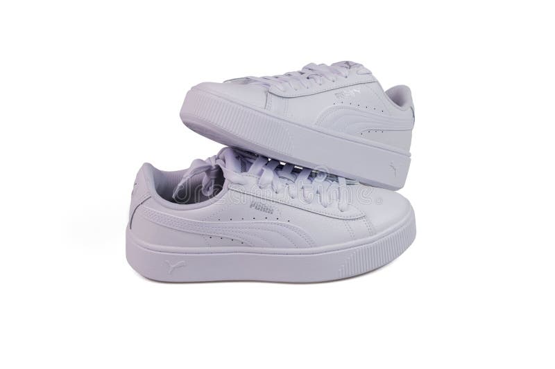 Beautiful View of White Puma Sneakers Isolated on White Background ...