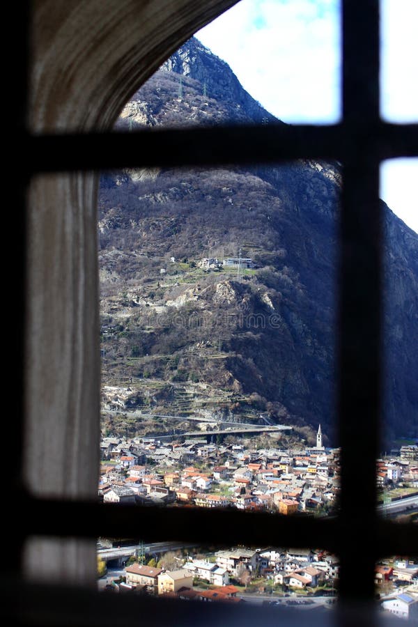 Beautiful View from the Window of the Town Under the Mountain Stock ...