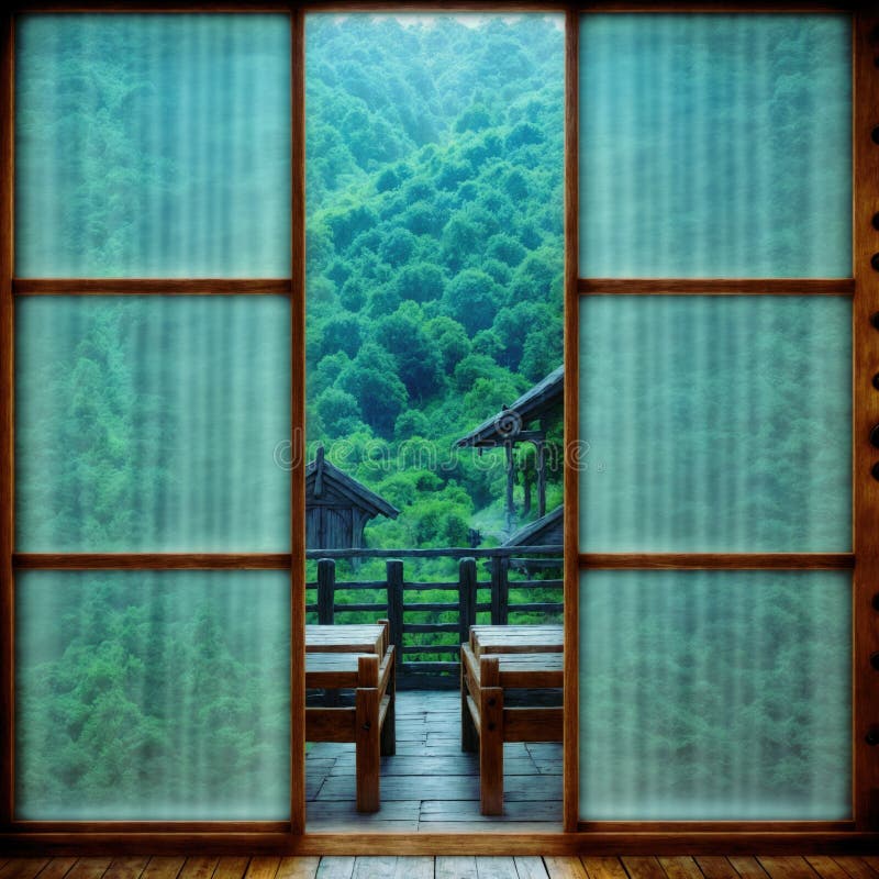 Beautiful View through the Window of a Wooden House. AI Generated Stock ...