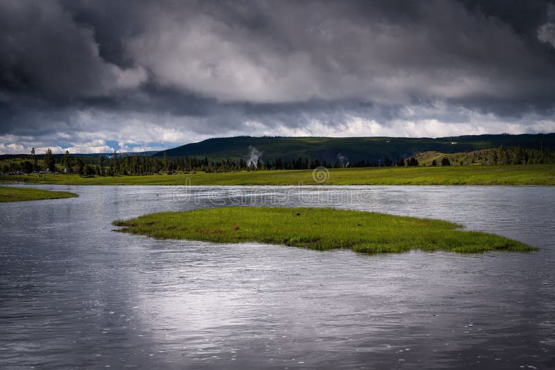 Beautiful View of the Yellowstone River with a Mountain Ridge Around ...