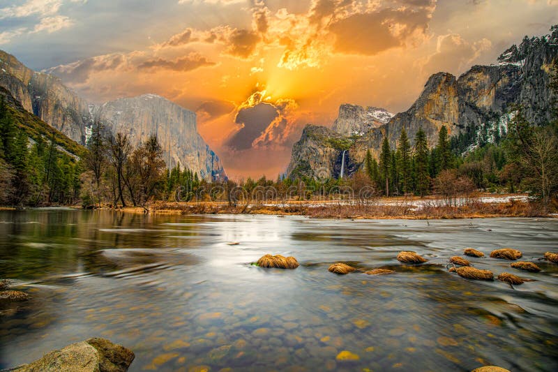 Beautiful View in Yosemite Valley with Half Dome and El Capitan from ...