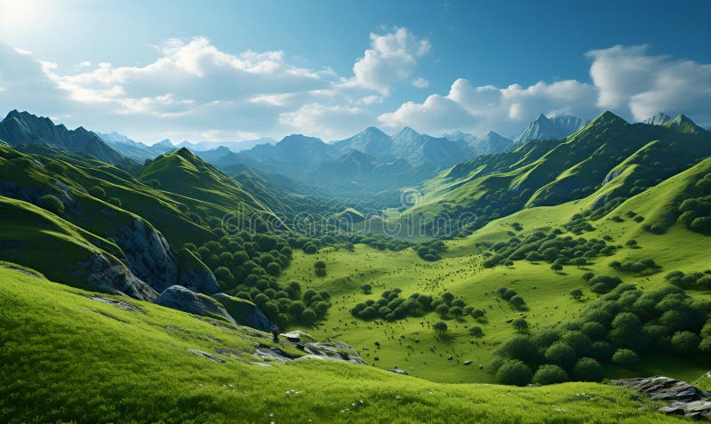 Beautiful Views of Green Hills, Generative Ai Stock Illustration ...