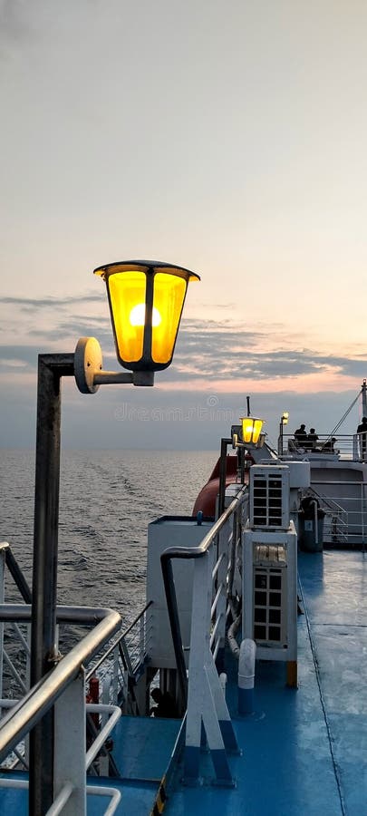Beautiful Views of the Sea, Sky and Lights in the Morning on the Ship ...