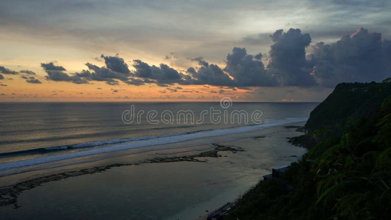 Beautiful Views of the Sky, Beach and Trees from the Cliff at Sunset ...